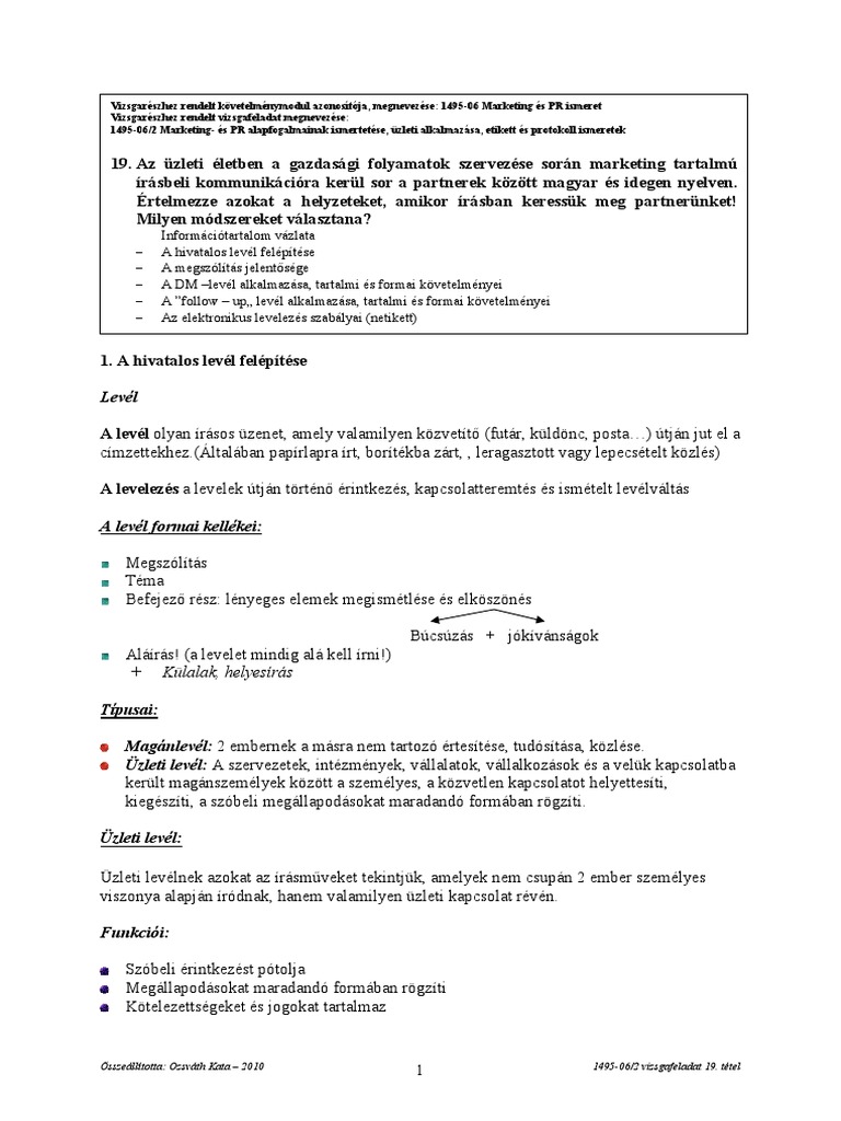 A Hivatalos Levél Felépítése | PDF