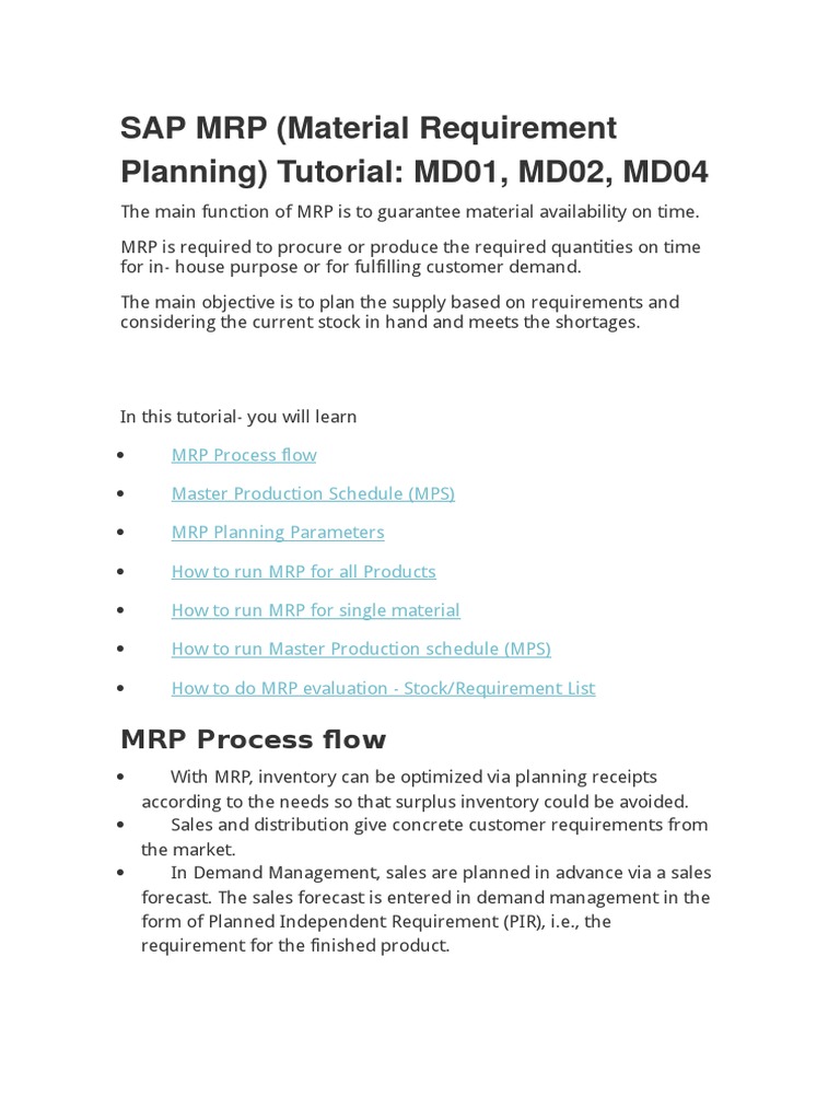 MRP - Tutorial SAP | PDF | Supply Chain Management | Industries