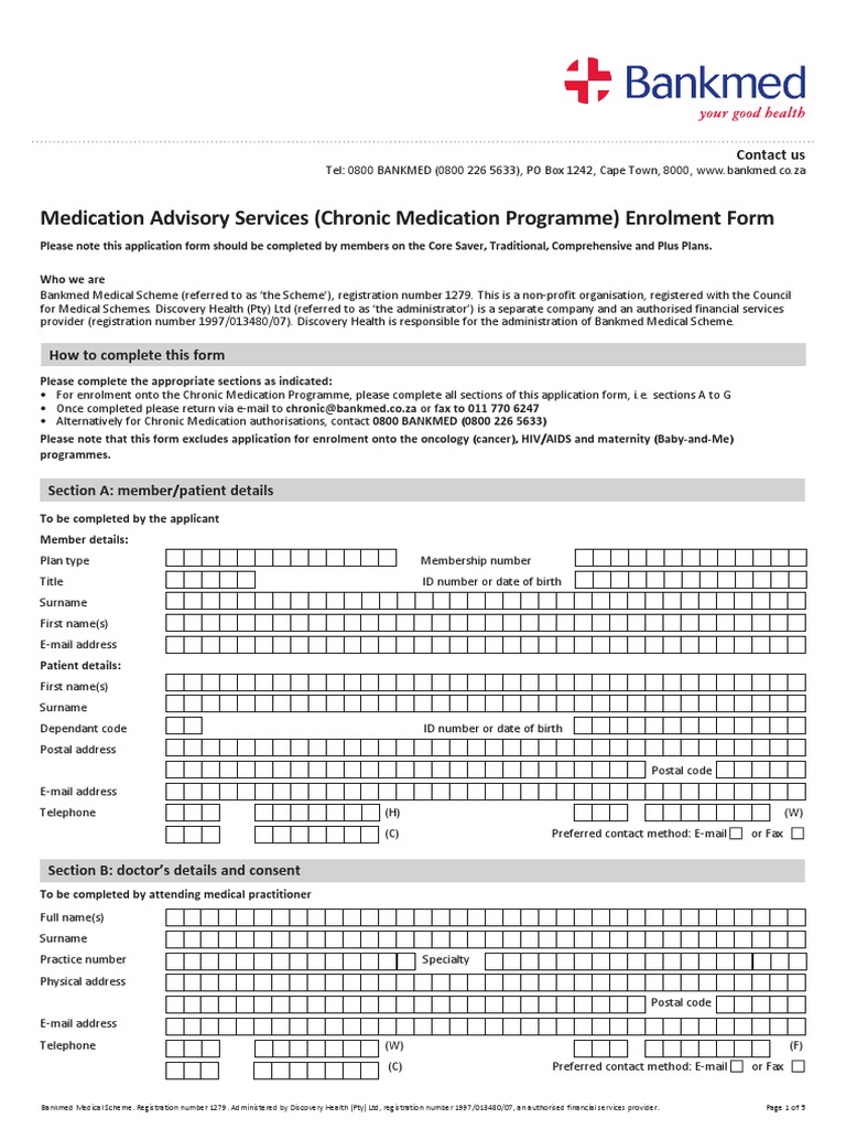 Bankmed Chronic Medication Application Form | PDF | Low Density ...