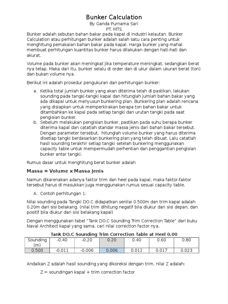 Bunker Calculation | PDF