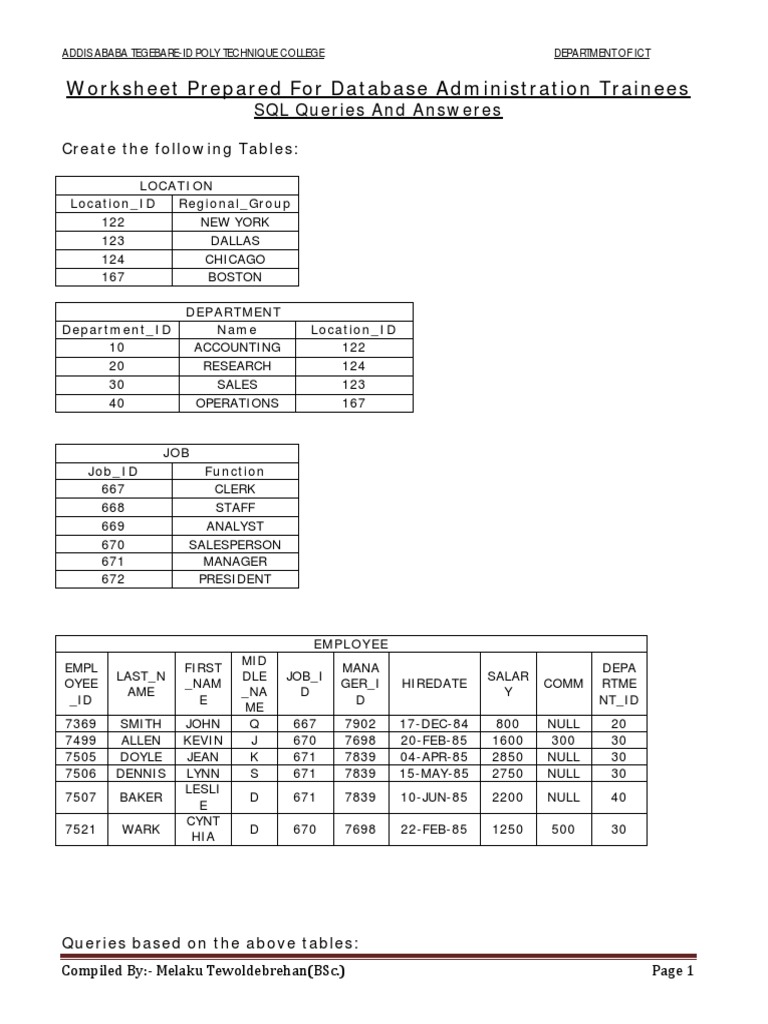 SQL Queries Questions and Answers | PDF