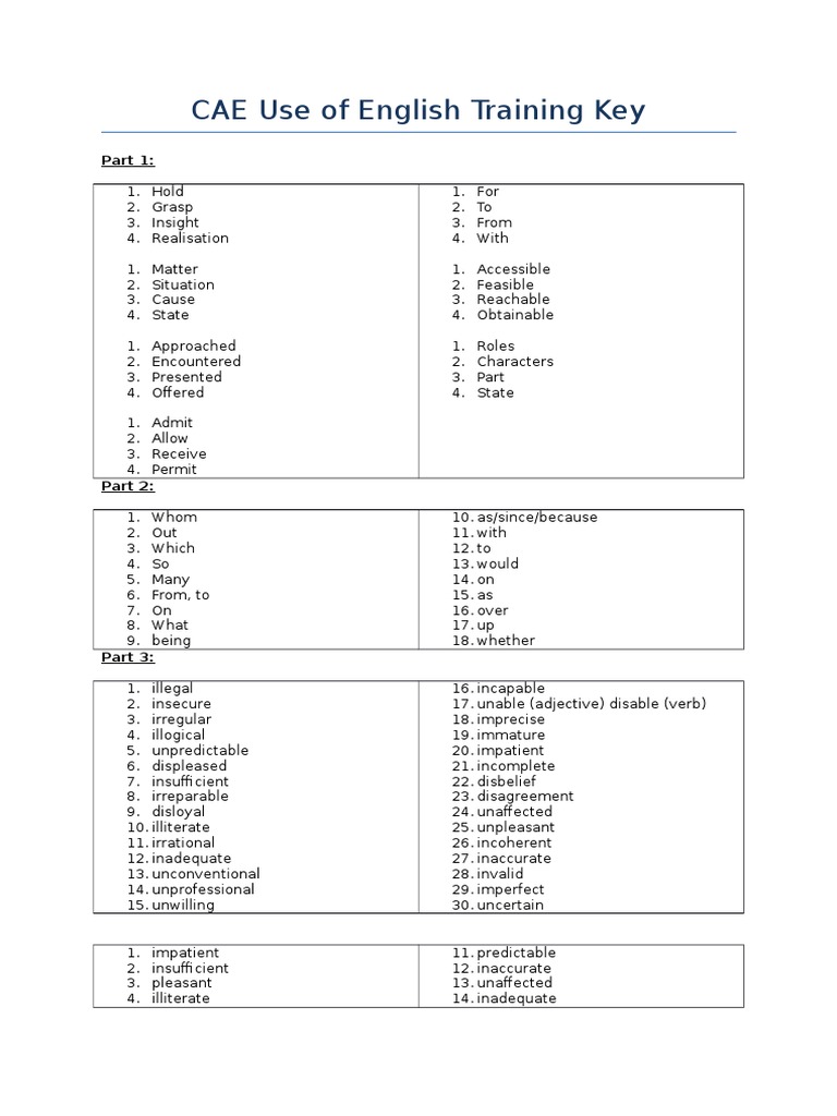 Cae Use of English Training Key | PDF