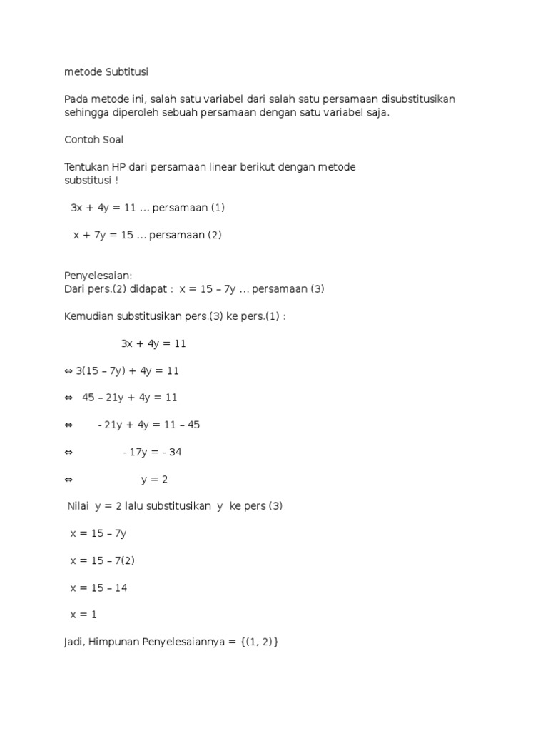 Metode Subtitusi | PDF