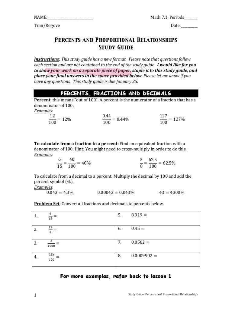 G7m4-Study Guide Percents and Proportional Relationships | PDF ...