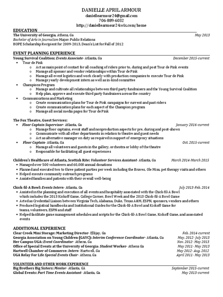 Danielle Armour Resume 2017 | PDF | Georgia (U.S. State) | Fundraising
