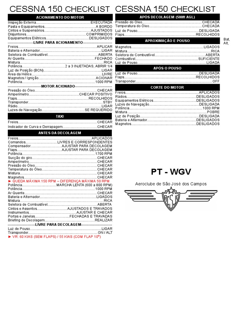 Checklist Cessna 150 - (WWW - Canalpiloto.com - BR) | PDF
