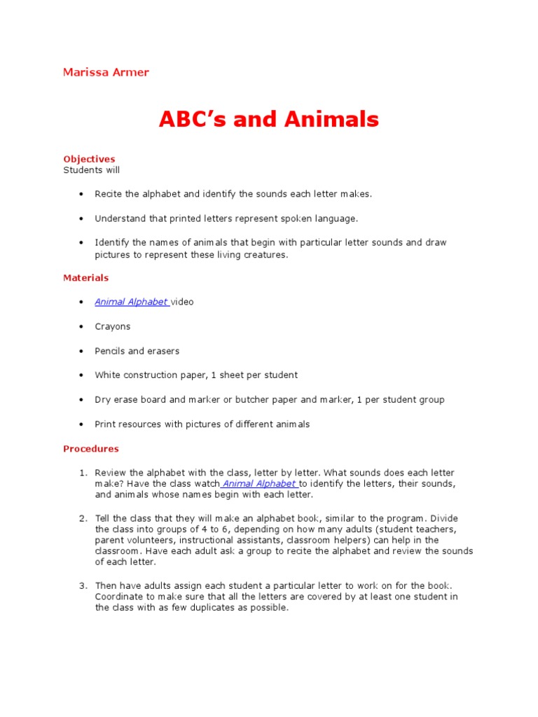 Abc Lesson Plans | PDF | Reptile | Mammals
