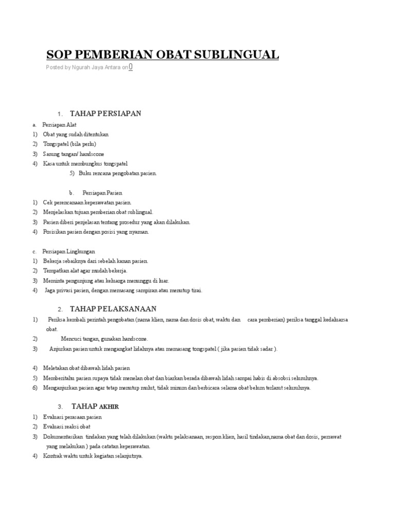 Sop Pemberian Obat Sublingual | PDF