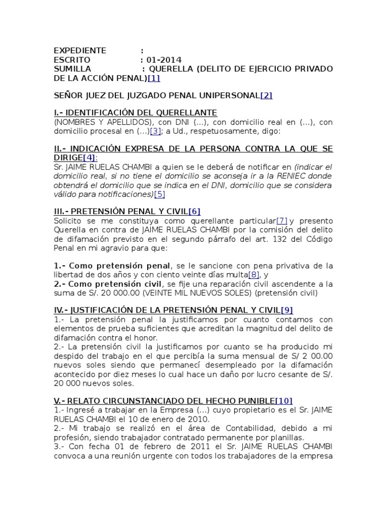 Modelo de Querella | Descargar gratis PDF | Derecho penal | Queja Modelo de Querella | Descargar gratis PDF | Derecho penal | Queja