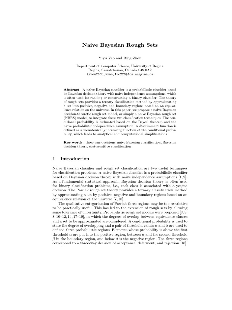 Naive Bayesian Rough Sets: β in the boundary region, and below β is the ...