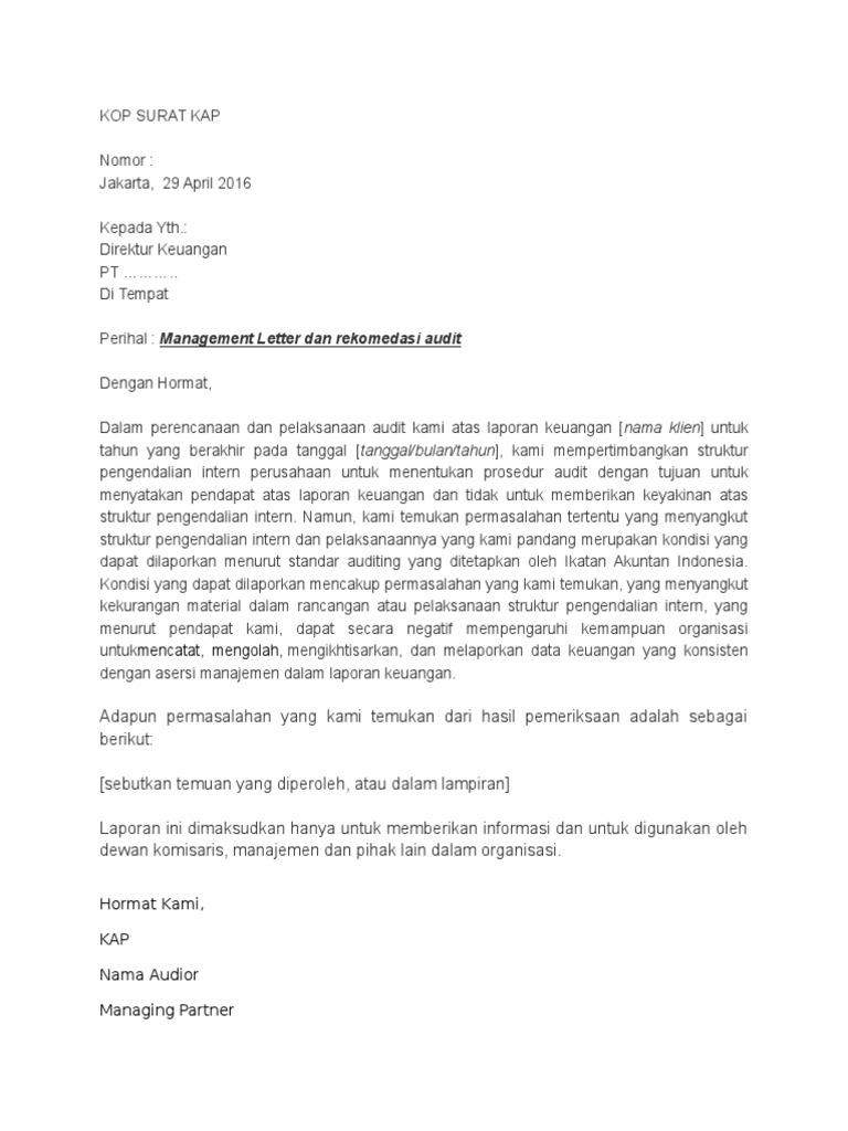 Contoh Management Letter | PDF