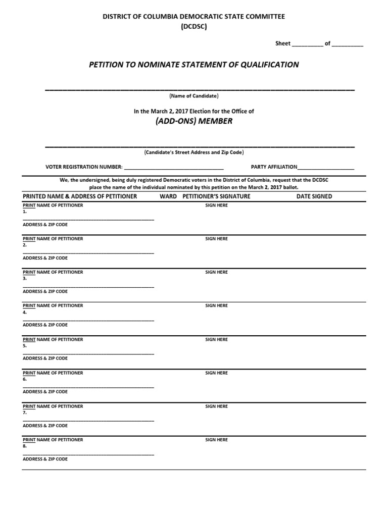 DCDSC Petition To Nominate Statement of Qualification | PDF