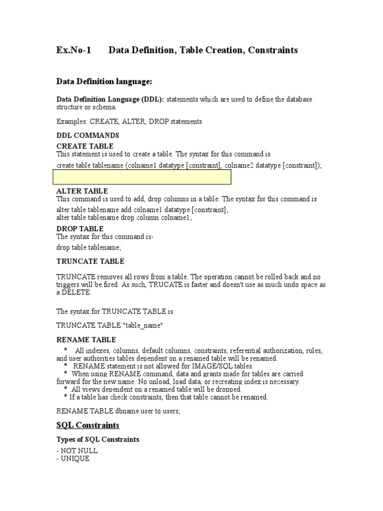 SQL Commands | PDF | Sql | Table (Database)