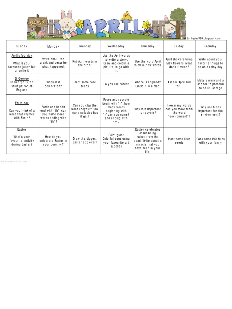 April Free Activity Calendar | PDF