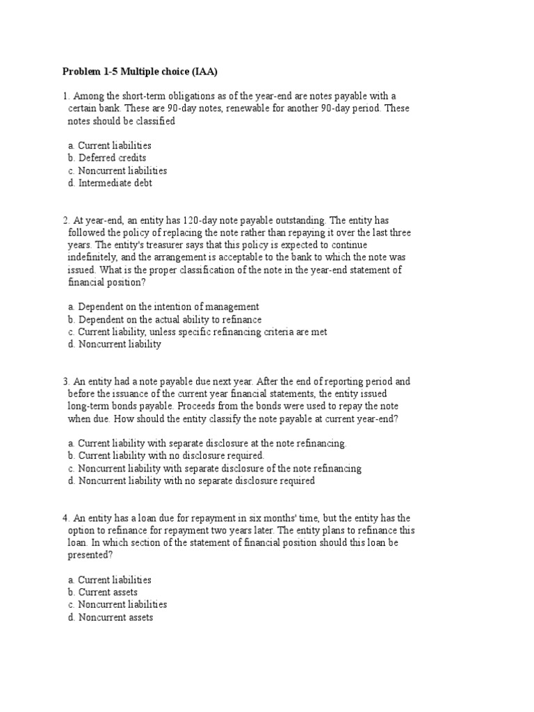 Problem 1-5 Multiple Choice (IAA) | PDF