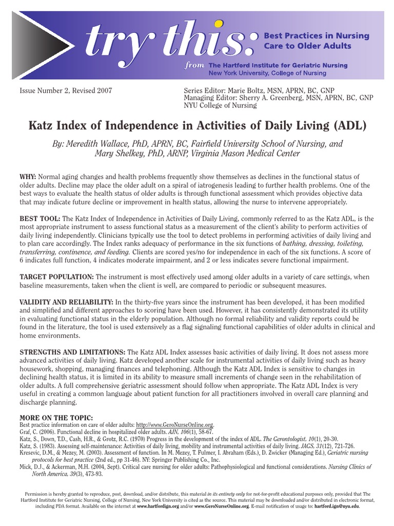Katz Index PDF | PDF | Health Care | Medicine
