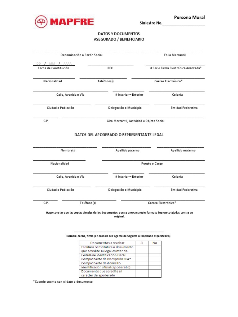 Formato Mapfre Persona Moral | PDF