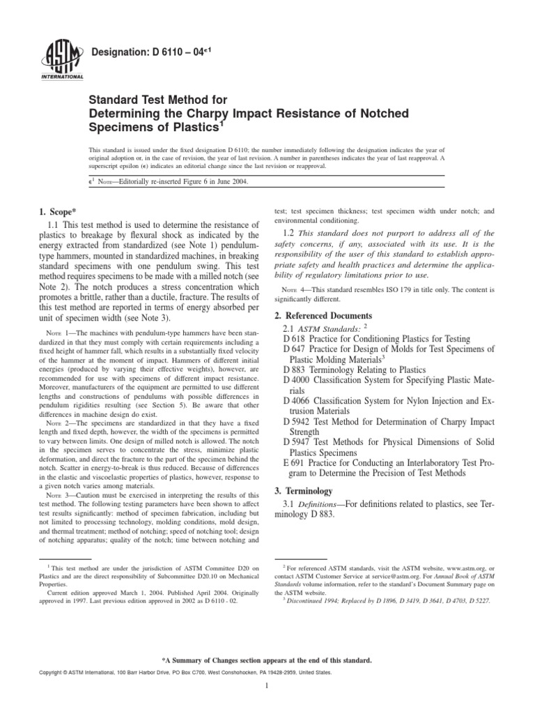 Standard Test Method For Determining The Charpy Impact Resistance of ...