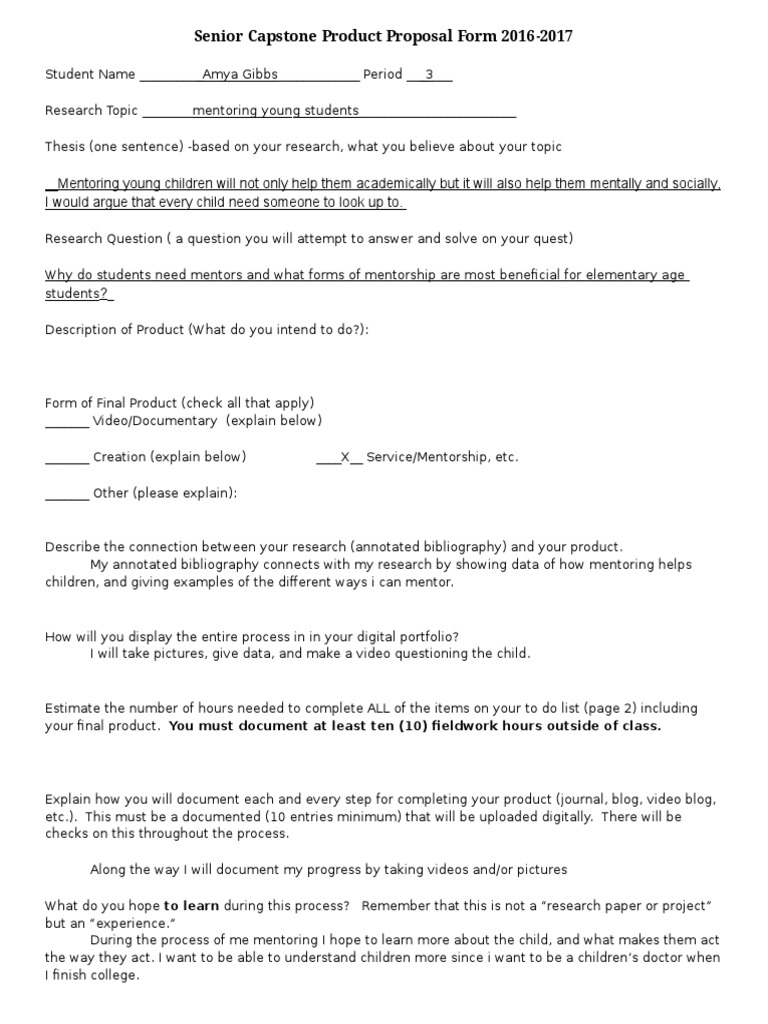 Senior Capstone Product Proposal Form 2016-2017 | PDF | Mentorship ...