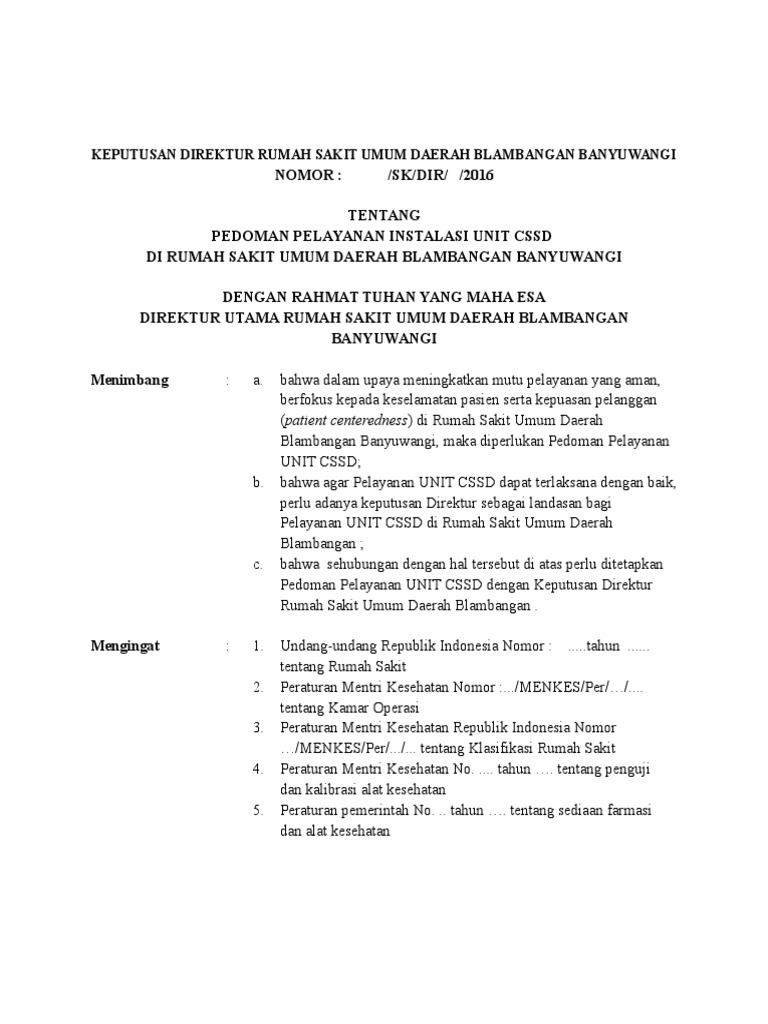 Pedoman Pelayanan CSSD RSUD Blambangan | PDF