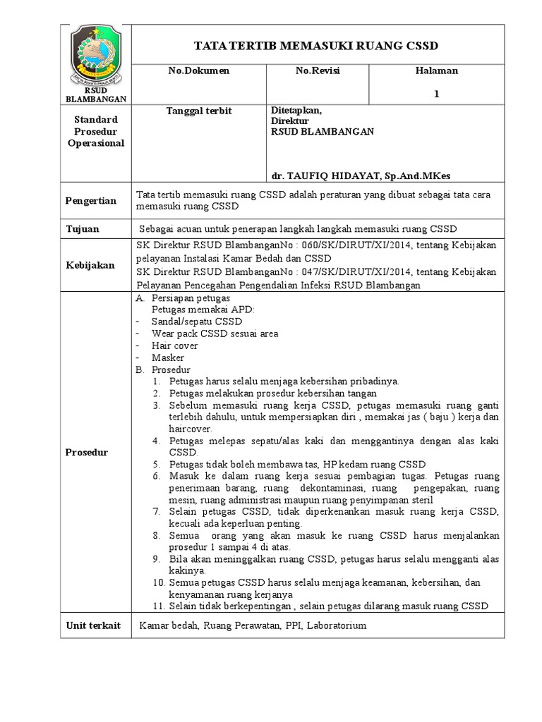 86.tata Tertib Memasuki Ruang CSSD | PDF