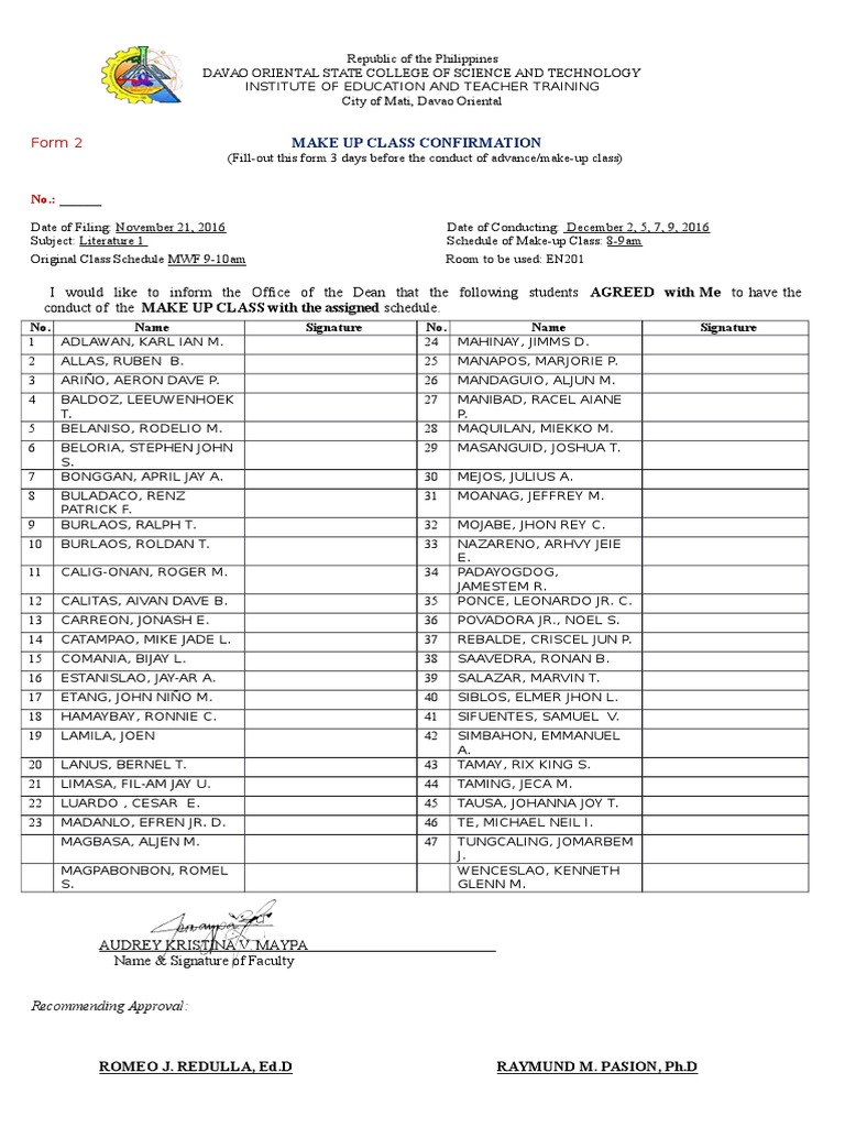 Arranging Make-Up Classes for Missed Literature Lessons | PDF