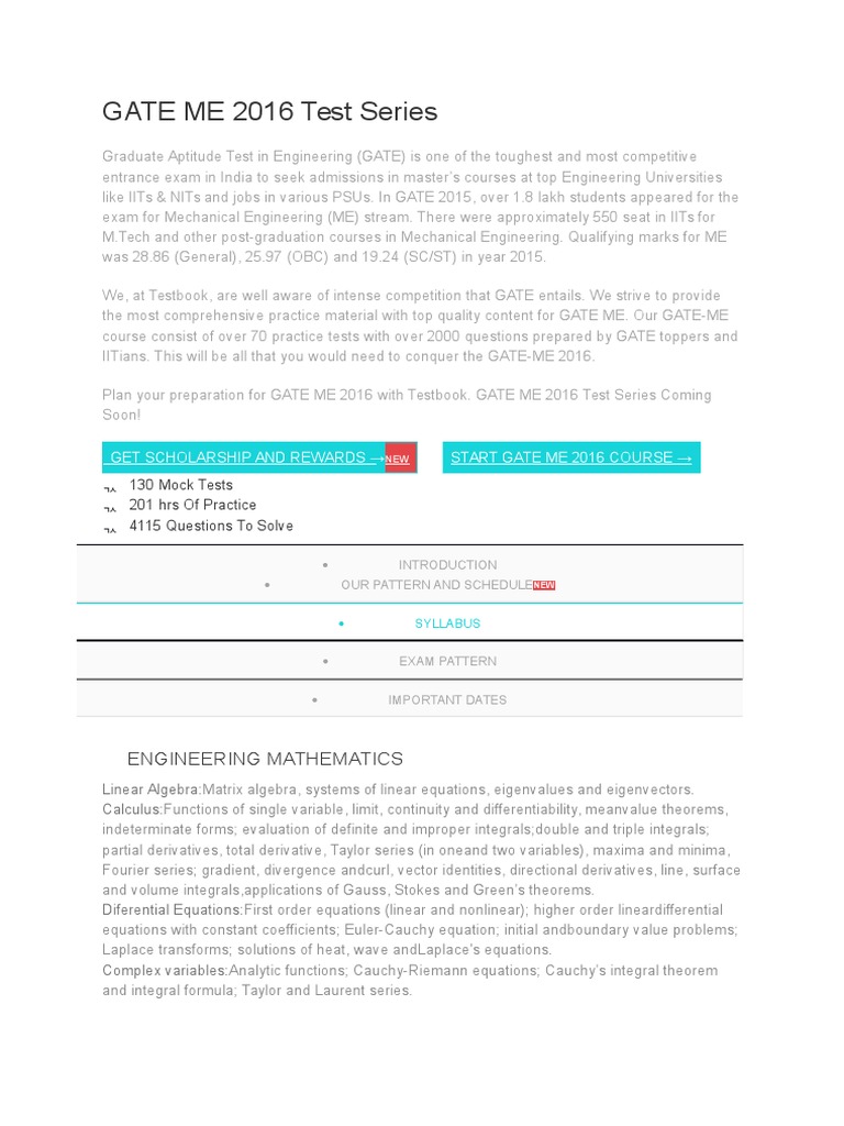 Comprehensive GATE ME 2016 Test Series from Testbook: Over 70 Tests and ...