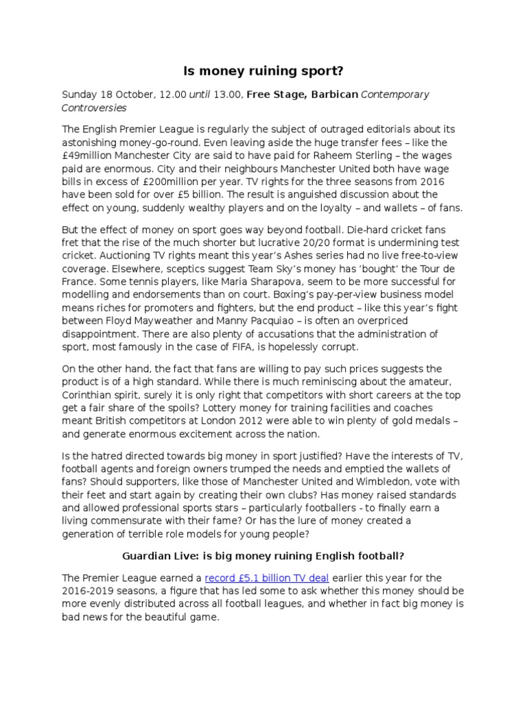 Is Money Ruining Sport | PDF | Economic Inequality | Discrimination ...