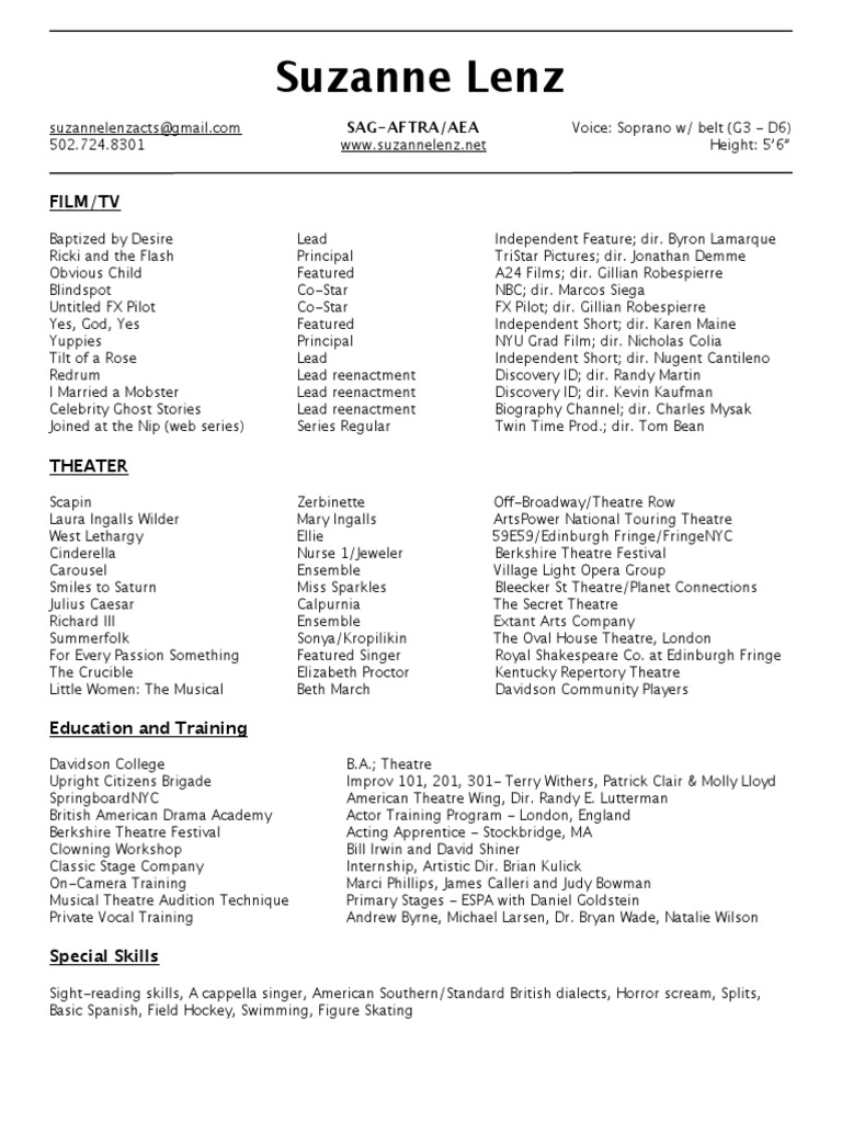 Suzanne Lenz - Film TV Resume | PDF