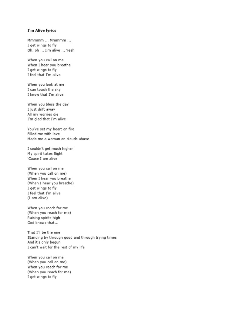 I'm Alive Lyrics | PDF