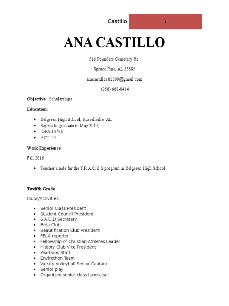 Ana Castillo Resume | PDF | Students | Academia