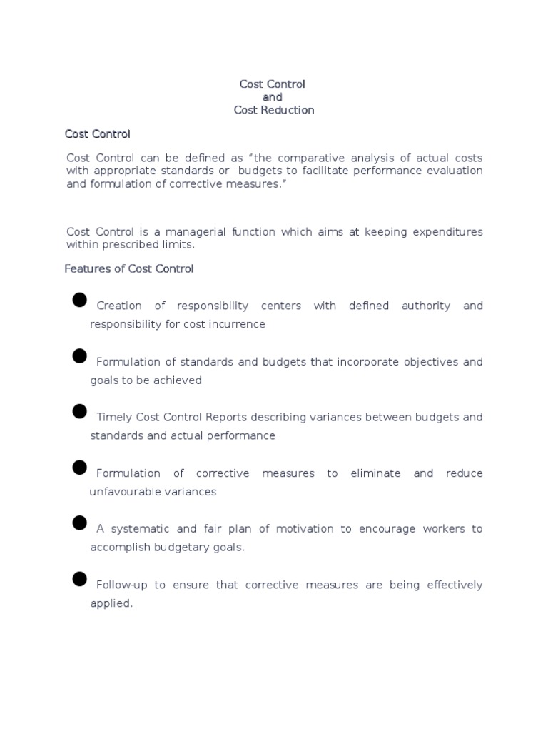 Cost Control and Cost Reduction | PDF | Cost Accounting | Standardization