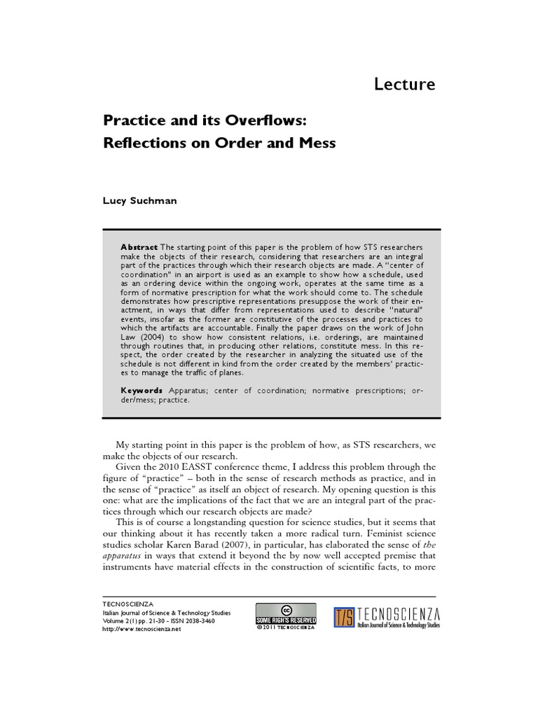 Practice and Its Overflows: Reflections On Order and Mess: Lucy Suchman ...