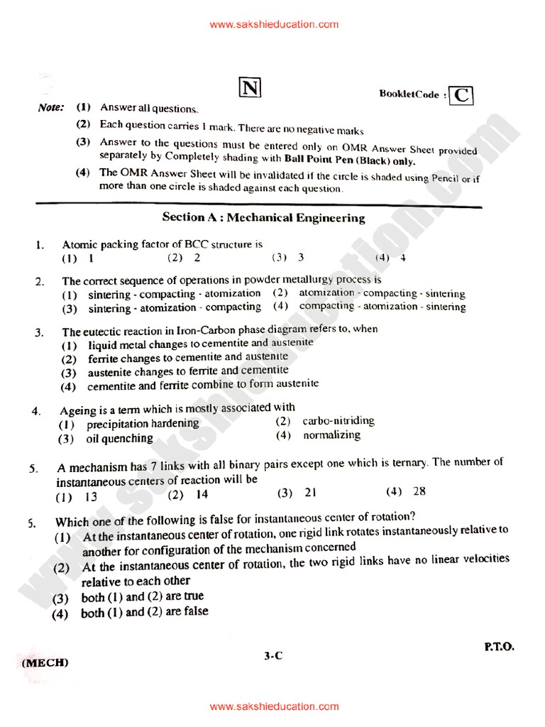TSGENCO Mechanical 2015 Question Paper PDF | PDF
