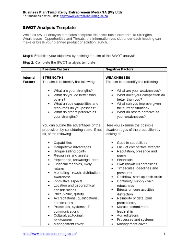 SWOT Analysis Template Download | PDF | Swot Analysis | Business