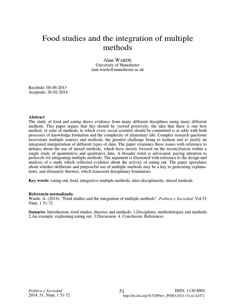 Warde 2014 Food Studies and The Integration of Multiple Methods | PDF ...