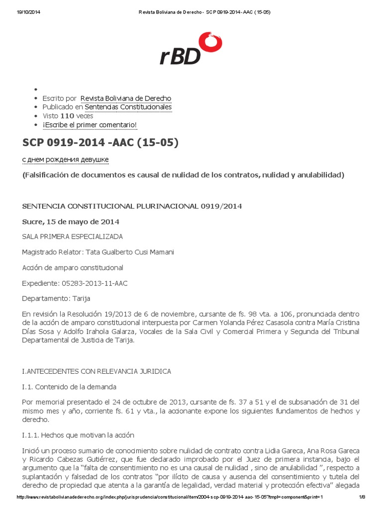 SCP 0919-2014 - AAC (15-05) Falsificacion de Documentos y Nulidad de ...
