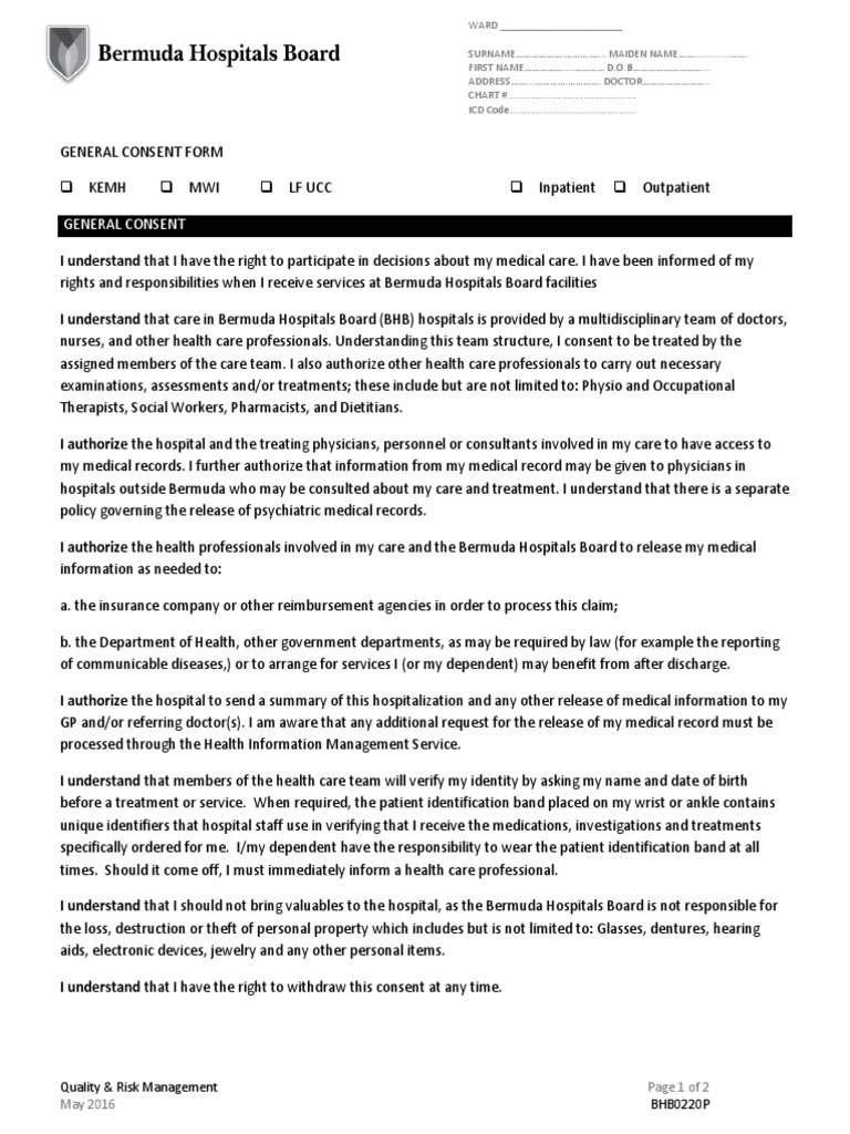 General Consent Form | PDF | Medical Record | Health Professional