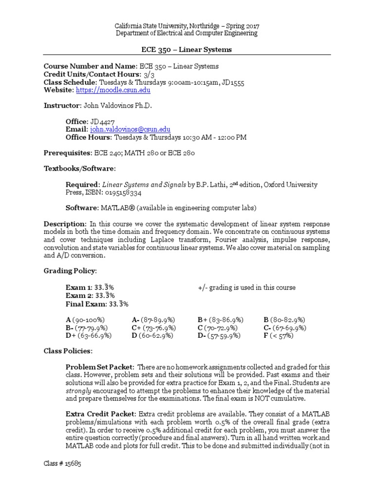 Csun Ece350 s17 | PDF | Laplace Transform | Fourier Transform