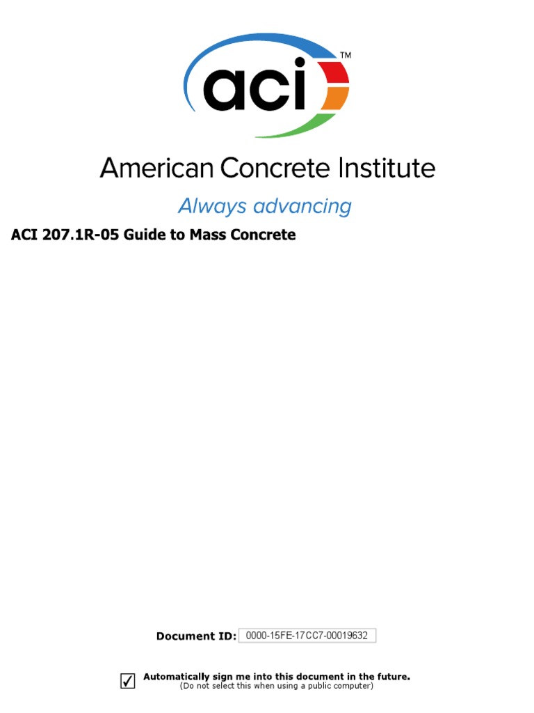 ACI 207.1R-05 Guide To Mass Concrete | PDF | Concrete | Fly Ash