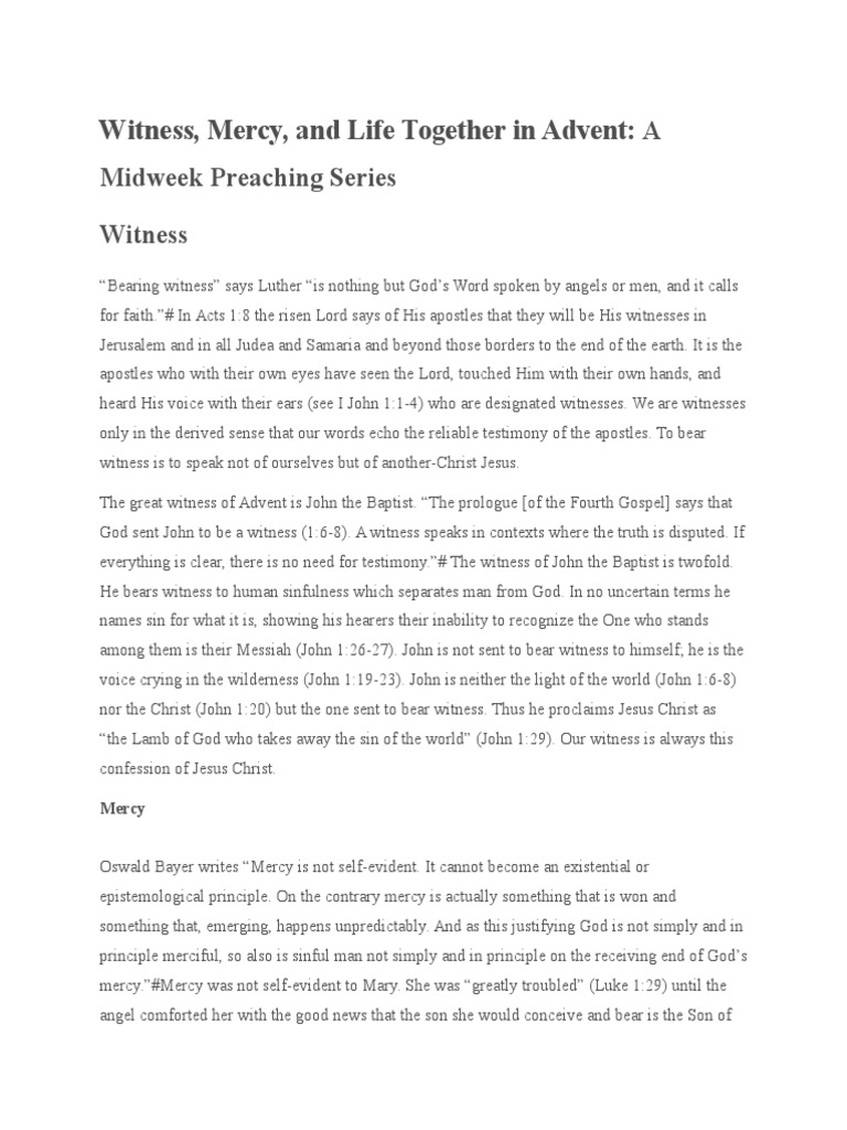 Witness, Mercy, and Life Together in Advent:: A Midweek Preaching ...