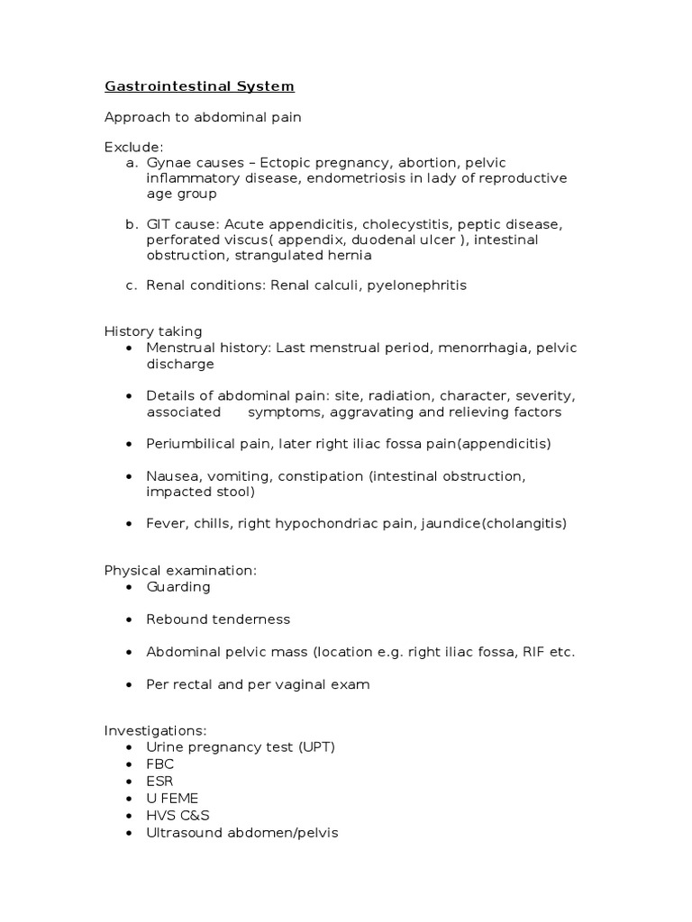 Gastrointestinal System Template Examination | PDF | Nausea ...
