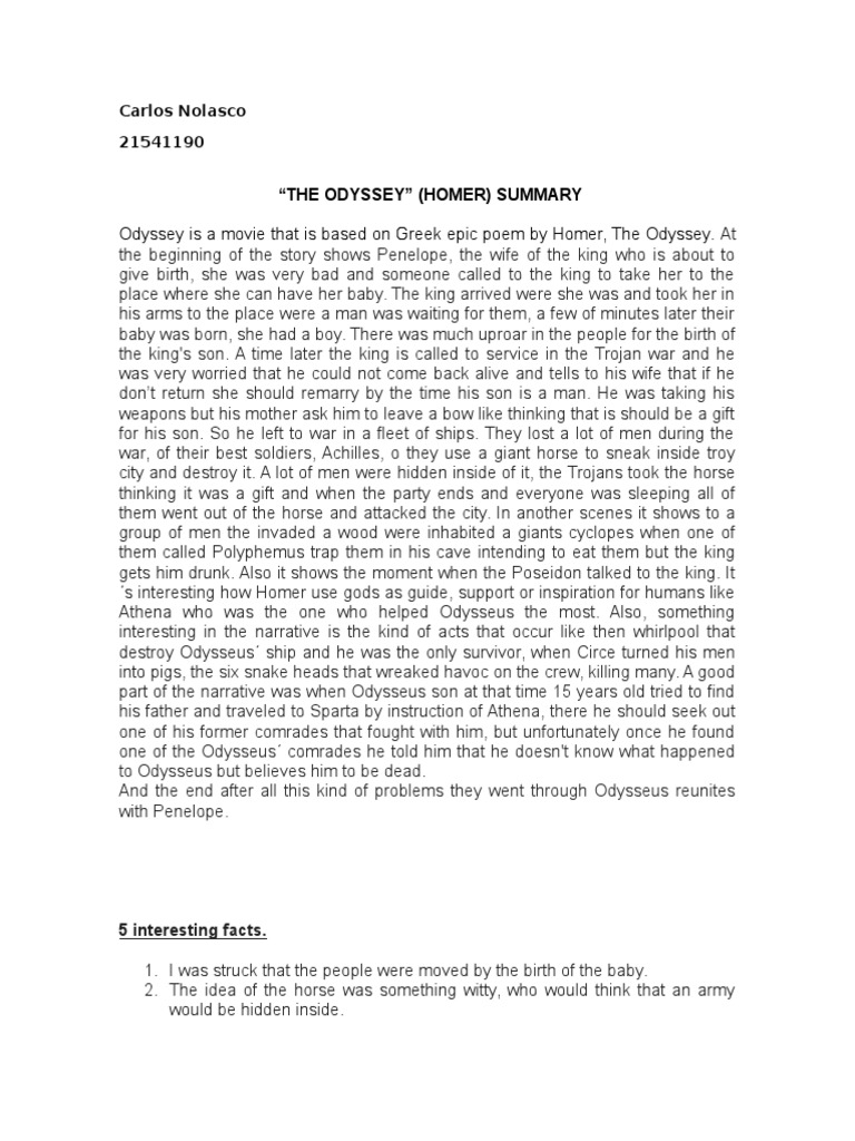 The Odyssey Summary | PDF | Odyssey | Odysseus