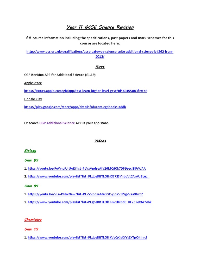 Year 11 GCSE Revision | PDF