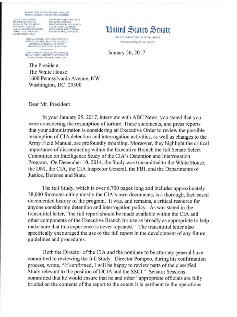 Letter To The POTUS From Sens. Warner Feinstein King Heinrich Wyden ...
