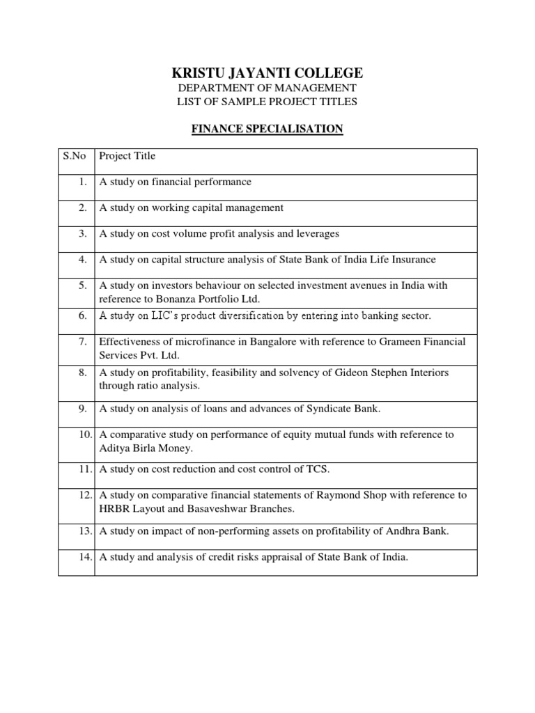 Sample Project Titles | PDF