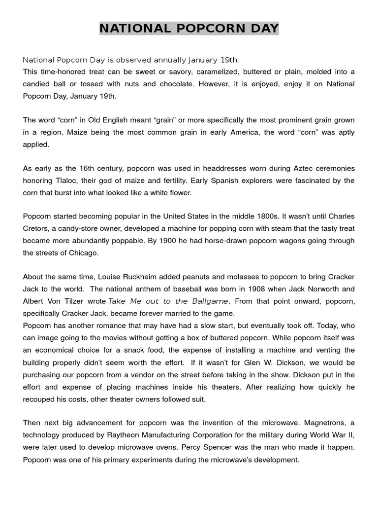 National Popcorn Day | PDF | Popcorn | Snack Food