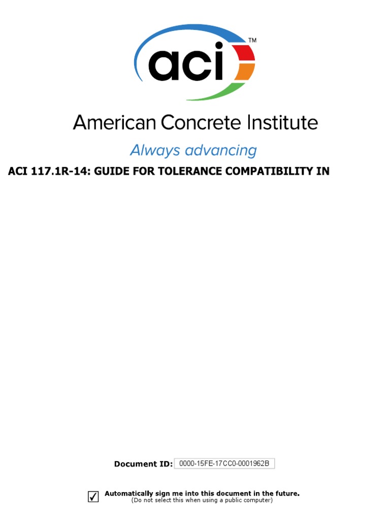 Aci 117.1r-14 - Guide For Tolerance Compatibility in Concrete ...