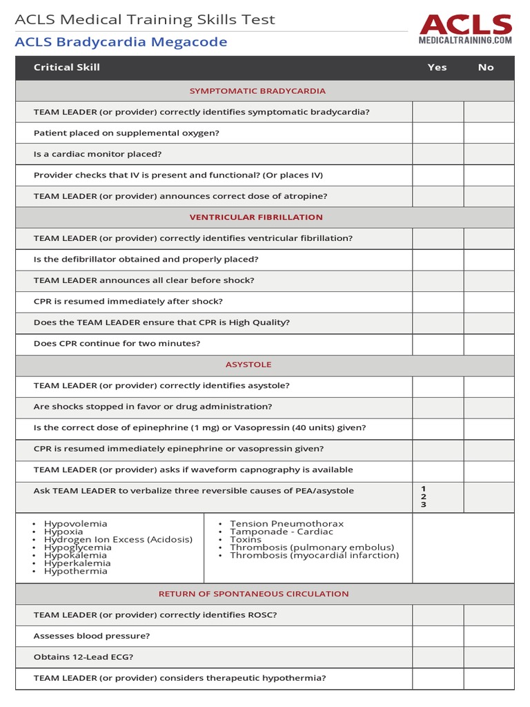 ACLS Skills Checklist for Providers | PDF