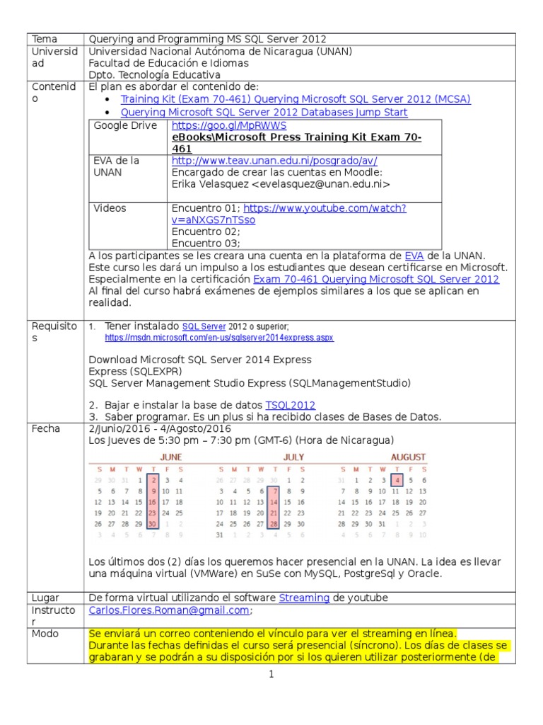 70-461 - Querying Microsoft SQL Server 2012 | PDF | Índice de base de datos | SQL